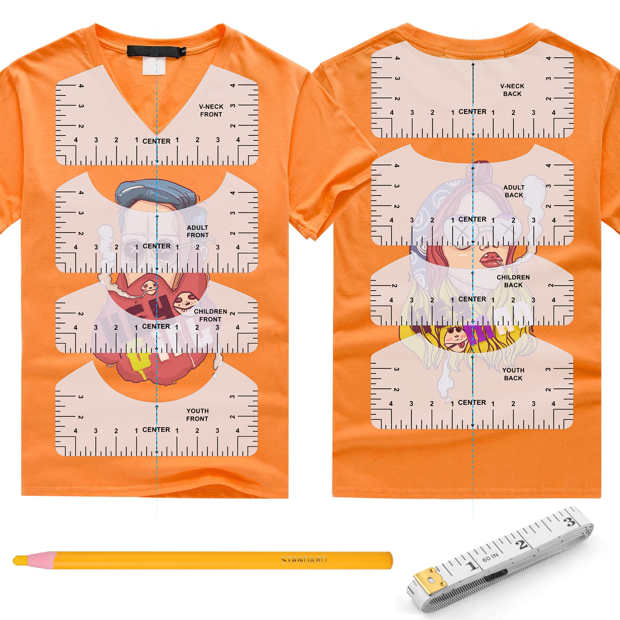 10 pcs Tshirt Ruler Guide Vinyl Alignment Tool - Sublimation Accessories, t Shirt rulers to Center Designs,for Adult Youth Toddler Infant