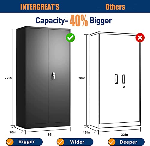 INTERGREAT Black Metal Storage Cabinet Locking Steel Storage Cabinet with 4 Adjustable Shelves 72”H×36”W×18”D Tall Metal Utility Storage Cabinet 2 Door