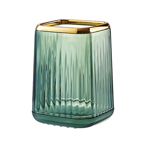 DASITON Makeup Brush Holder Organizer, Square Green Cosmetic Container Storage Holder , Vintage Stripe Make Up Brush Cup