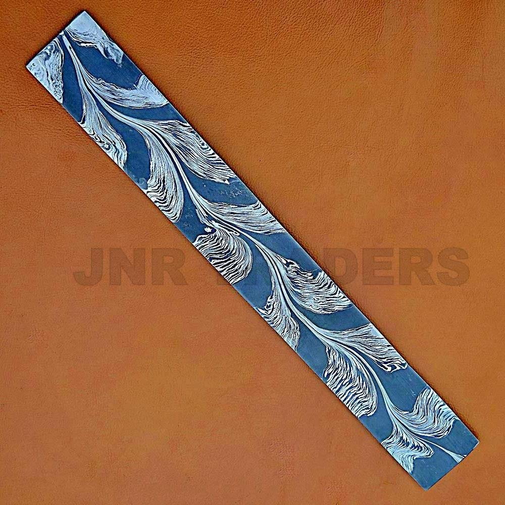 Damascus Steel Blank Billet Feather Patern Bar Stock for knife making Handmade Forged 12 Inches Jnr-2542