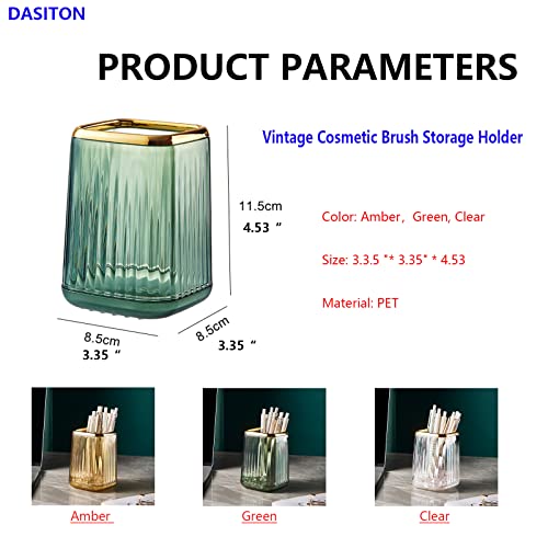DASITON Makeup Brush Holder Organizer, Square Green Cosmetic Container Storage Holder , Vintage Stripe Make Up Brush Cup