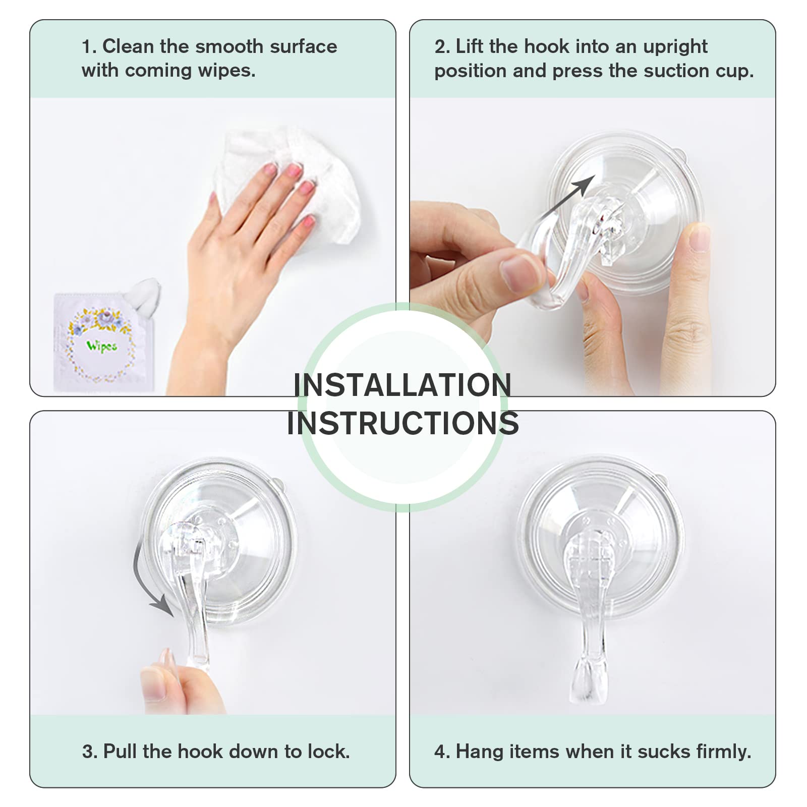 VIS'V Suction Cup Hooks, Large Clear Heavy Duty Vacuum Suction Hooks with Wipes Removable Strong Window Glass Door Kitchen Bathroom Shower Wall Suction Hanger for Towel Loofah Utensils Wreath - 5 Pcs