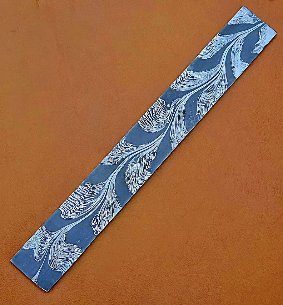 Damascus Steel Blank Billet Feather Patern Bar Stock for knife making Handmade Forged 12 Inches Jnr-2542