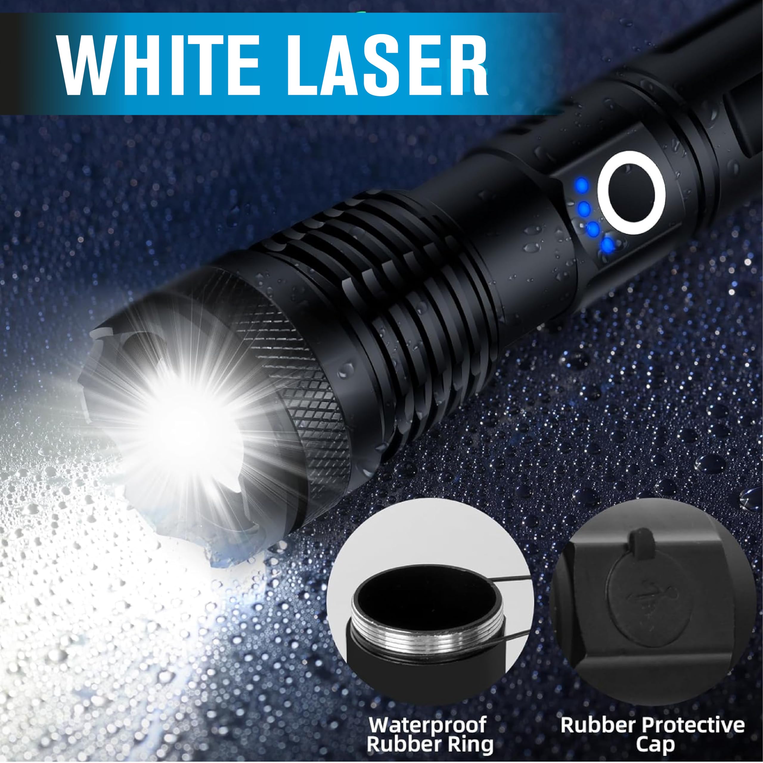 KAEROS Tactical Led Flashlight - flashlights high lumens, Small Flashlight, Waterproof, Rechargeable Flashlight with 5 Modes, flashlights for Emergencies, for Work, Dog Walking Flashlight