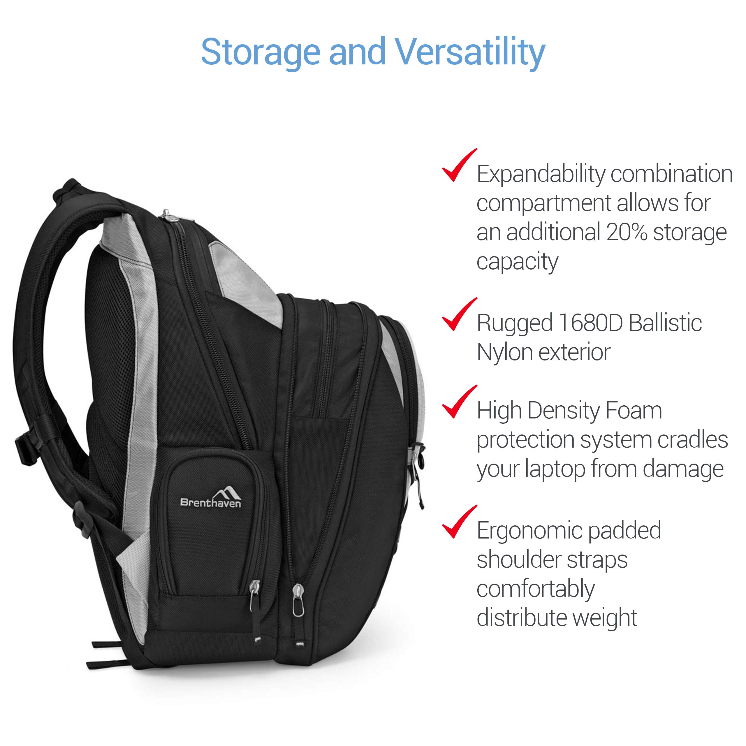 Brenthaven Tred Expandable Travel Backpack Urban Active Bag Fits 15 inch Chromebooks, Laptops - Titanium, Durable, Ergonomic, Professional Multifunctional Protection from Impact and Compression