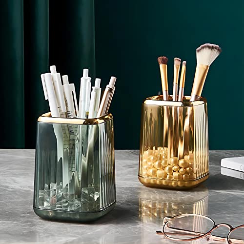 DASITON Makeup Brush Holder Organizer, Square Green Cosmetic Container Storage Holder , Vintage Stripe Make Up Brush Cup