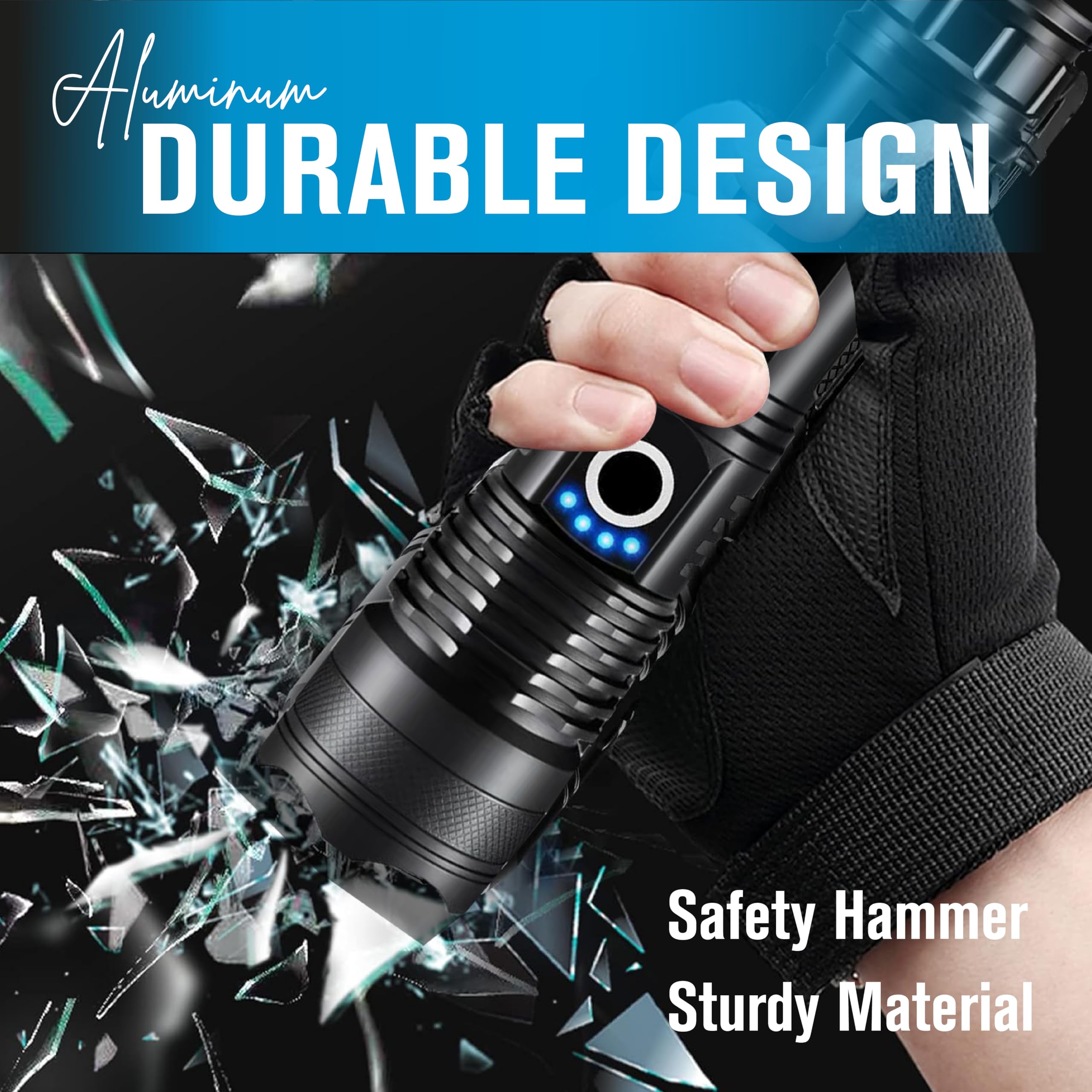 KAEROS Tactical Led Flashlight - flashlights high lumens, Small Flashlight, Waterproof, Rechargeable Flashlight with 5 Modes, flashlights for Emergencies, for Work, Dog Walking Flashlight