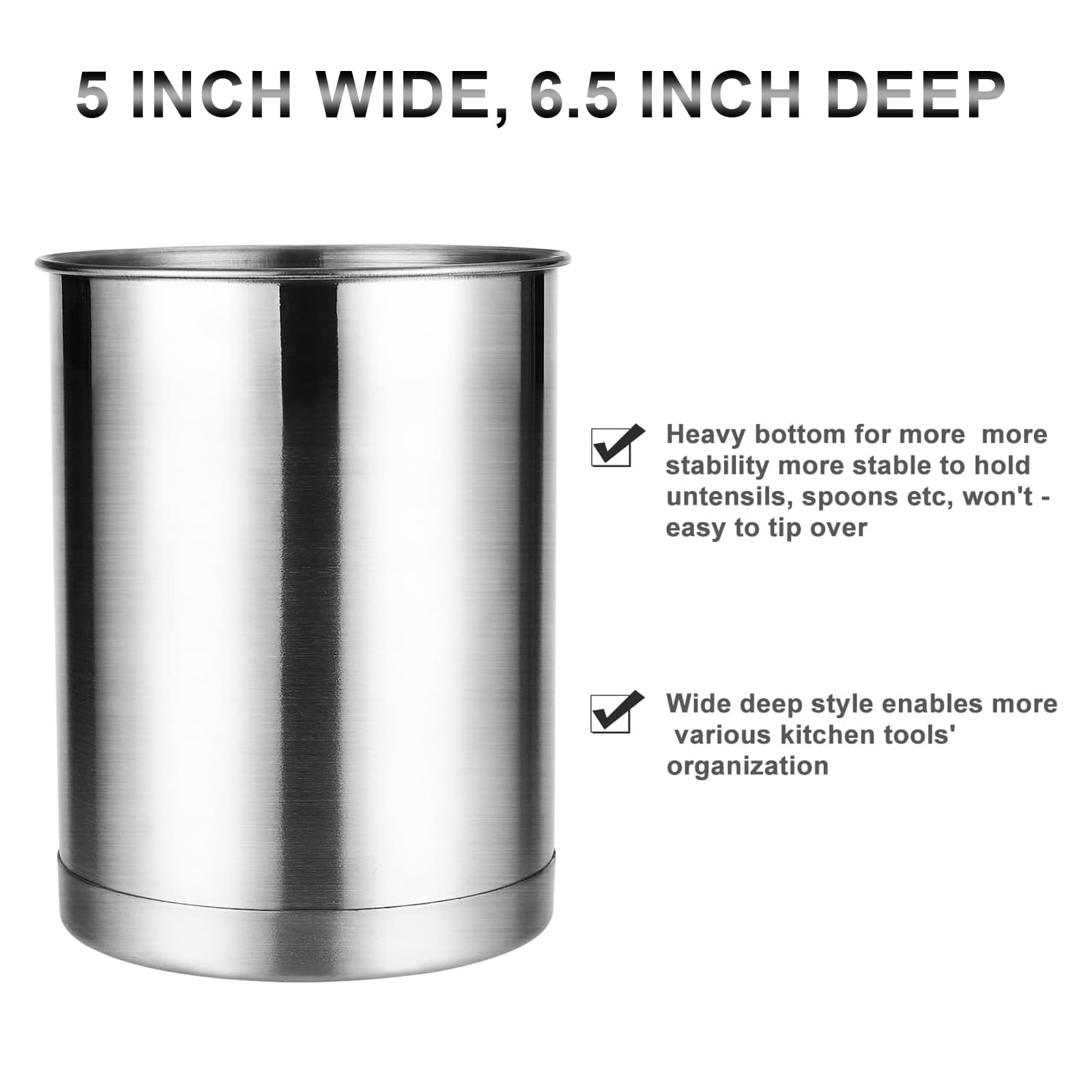 KSENDALO Steel Holder Utensil Crock 6.5inch Tall,Utility Sturdy Heavy Large Utensils Holder Stainless Silverware Holder for Kitchen Home and Office