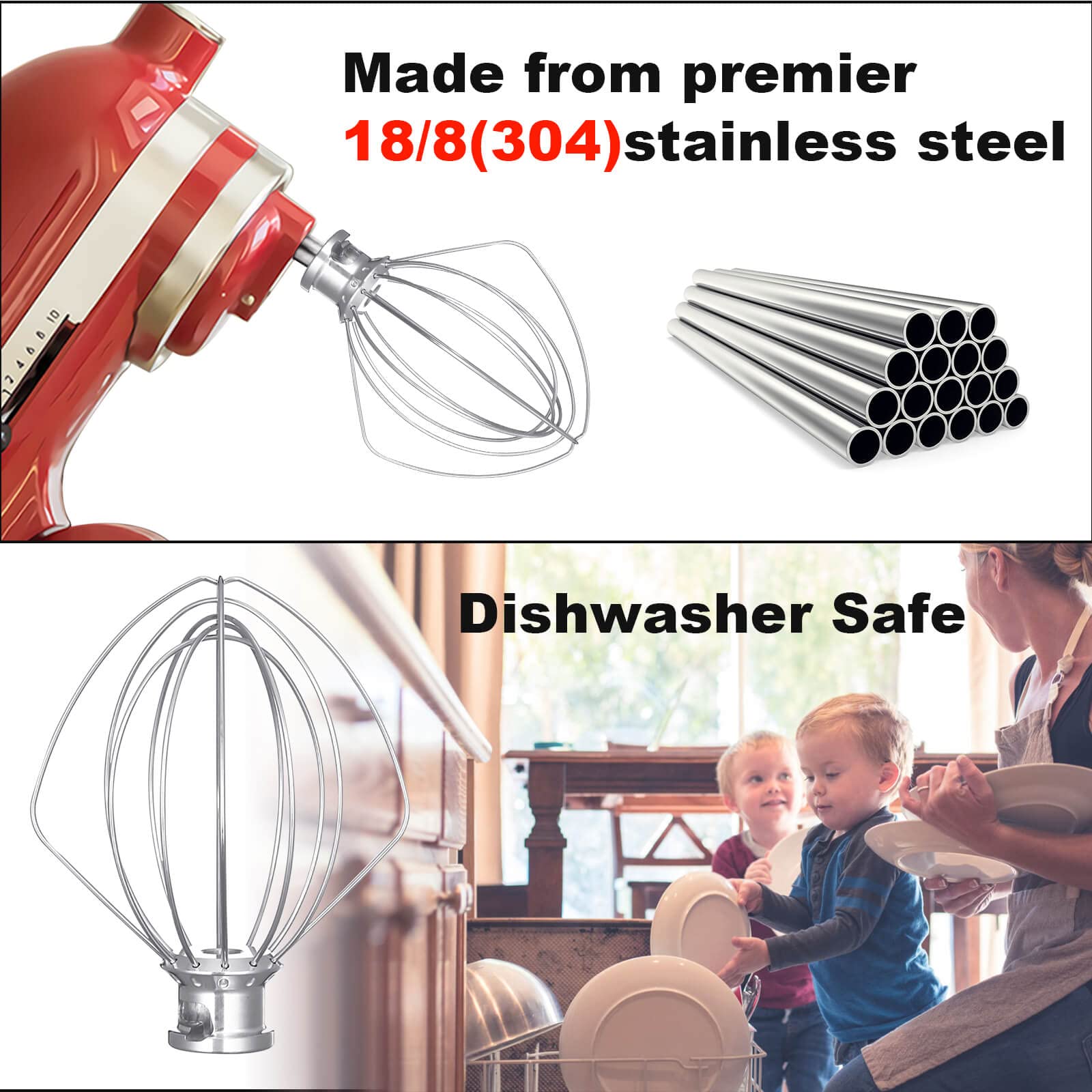 K45WW Wire Whip for Kitchenaid Stand Mixer, Stainless Steel, Egg Heavy Cream Beater, Cakes Mayonnaise