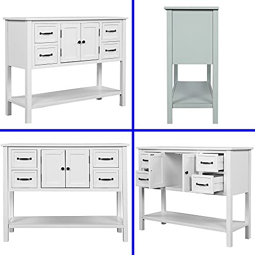 DANGRUUT Elegant Farmhouse Thicken Solid Wood Buffet Sideboard with Door Cabinet, Storage Drawers, Bottom Shelf, 43'' Rustic Accent Console Table Buffet Serving Cabinet for Entryway/Kitchen (White)