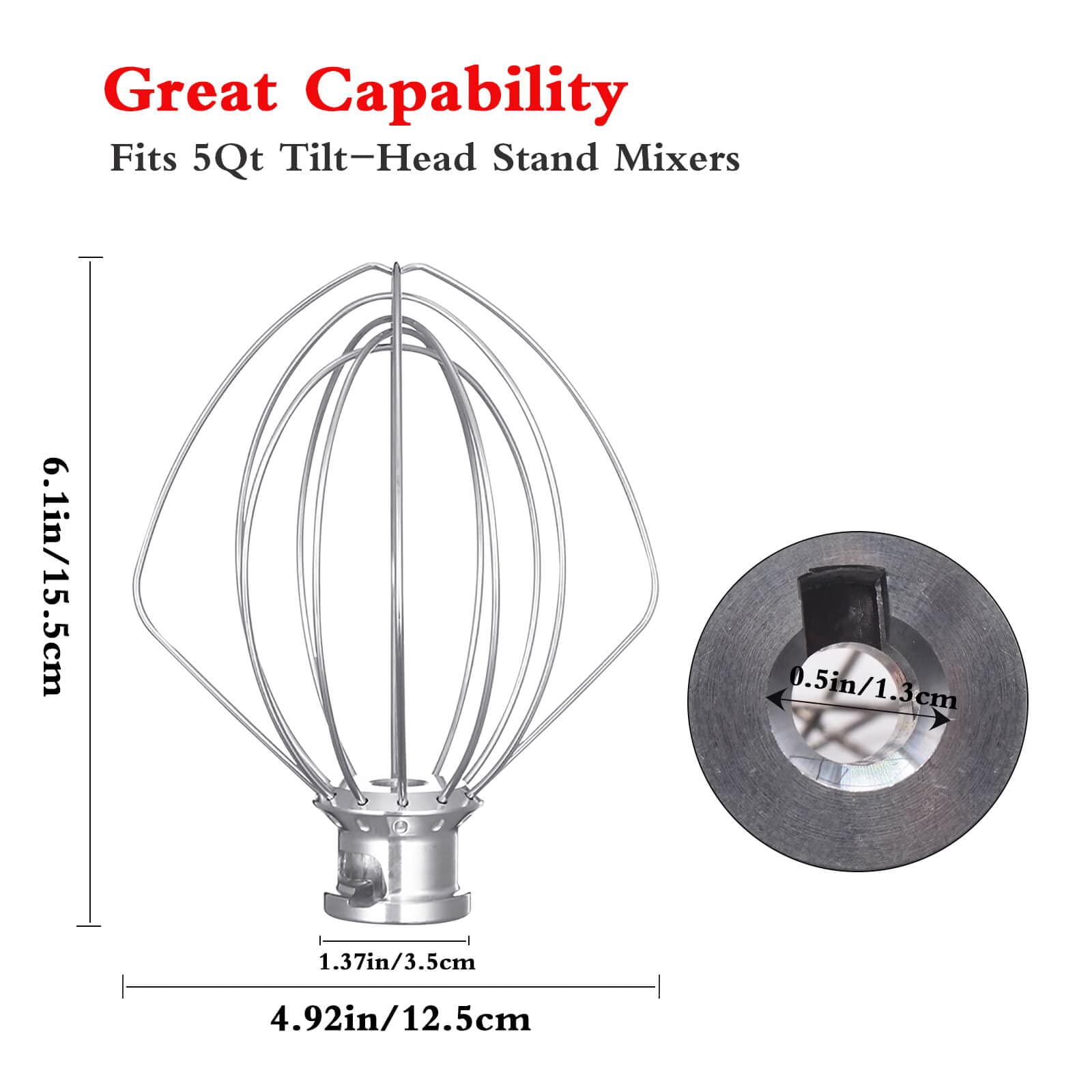 K45WW Wire Whip for Kitchenaid Stand Mixer, Stainless Steel, Egg Heavy Cream Beater, Cakes Mayonnaise