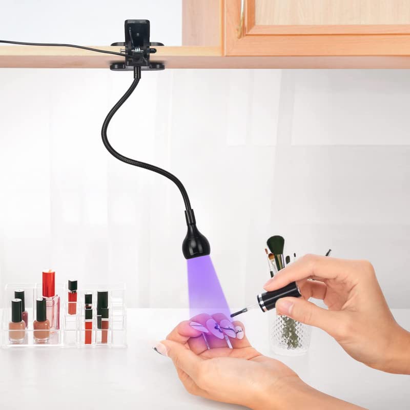 mlogiroa UV Light for Gel Nails, 3W Gel Nail Lamp, Mini Led Nail Polish Lights with Gooseneck, Portable Clamp UV Light with USB Charge Lamp for Salon