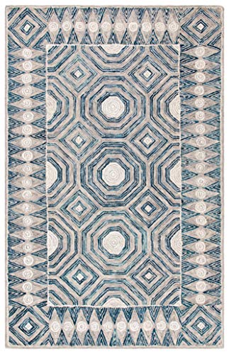 SAFAVIEH Micro-Loop Collection 5' x 8' Ivory/Blue MLP639A Handmade Premium Wool Area Rug