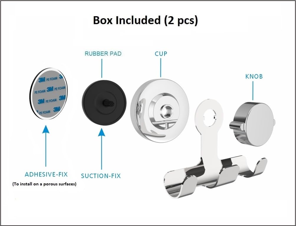 Suction Cup Hooks Razor Holder Powerful Vacuum Organizer for Towel, Razor, Coat, Bathrobe and Loofah 304 Stainless Steel Removable Hooks for Bathroom & Kitchen, Towel Hanger Storage (3 Hooks)