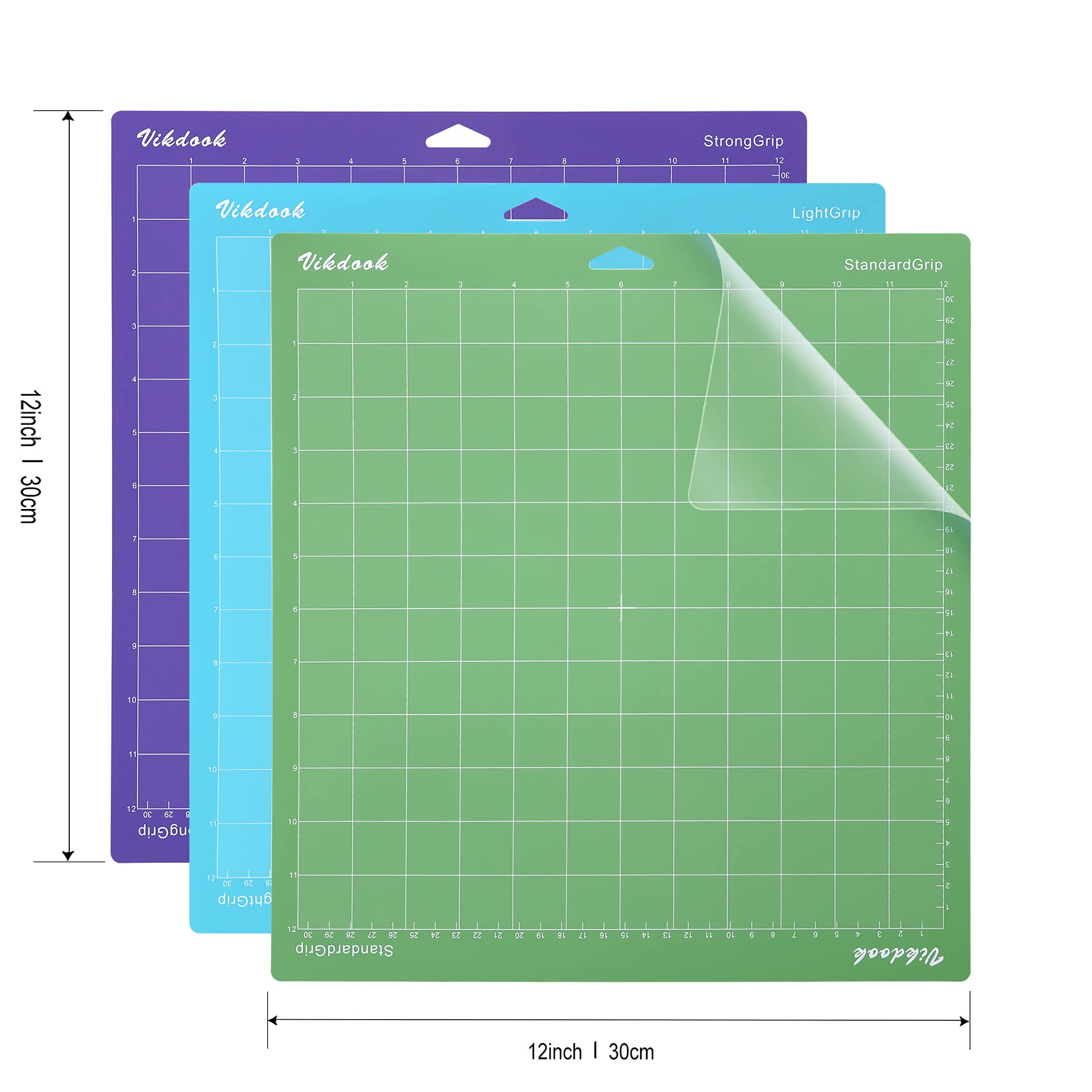 VIKDOOK Cutting Mat for Cricut Maker 12” X12” Variety Grip Sticky Mats Pack Blue Light Grip Green Standard Grip Purple Strong Grip Total 6 Mats