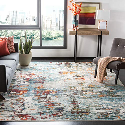 SAFAVIEH Madison Collection 8' x 10' Grey/Blue MAD471F Modern Abstract Non-Shedding Living Room Bedroom Dining Home Office Area Rug