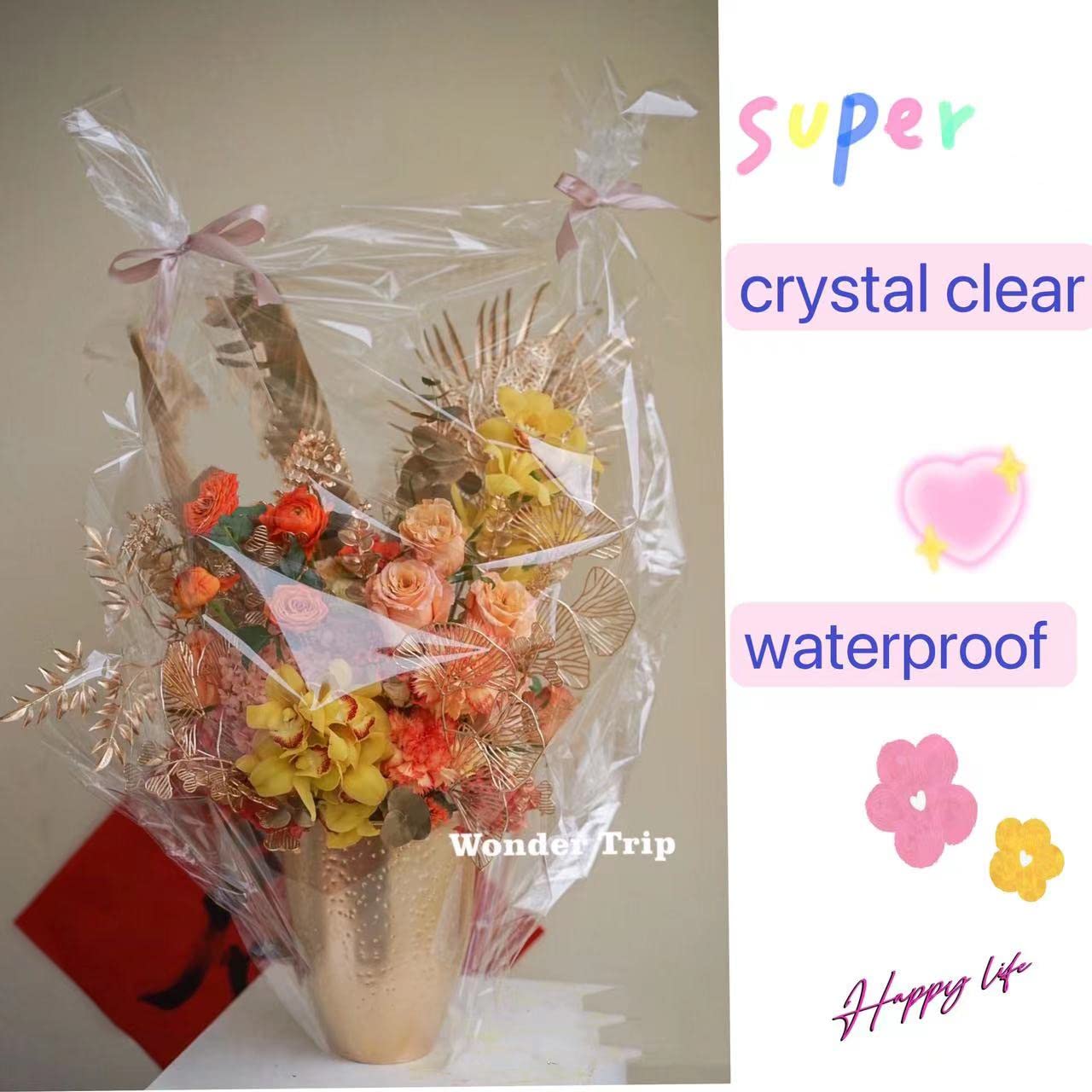 shareluck Wider Clear Cellophane Wrap Roll-100ft long x17 inches wide Clear Cellophane Roll - Clear Cellophane Bags large For Flower Wrapping, Gift Basket Wrap|Food Grade Specifications