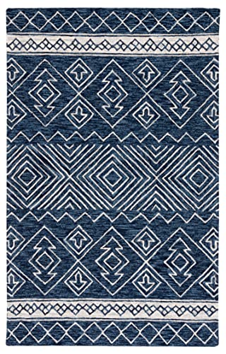 Safavieh Metro Collection 4' x 6' Navy/Ivory MET459N Handmade Moroccan Boho Wool Area Rug