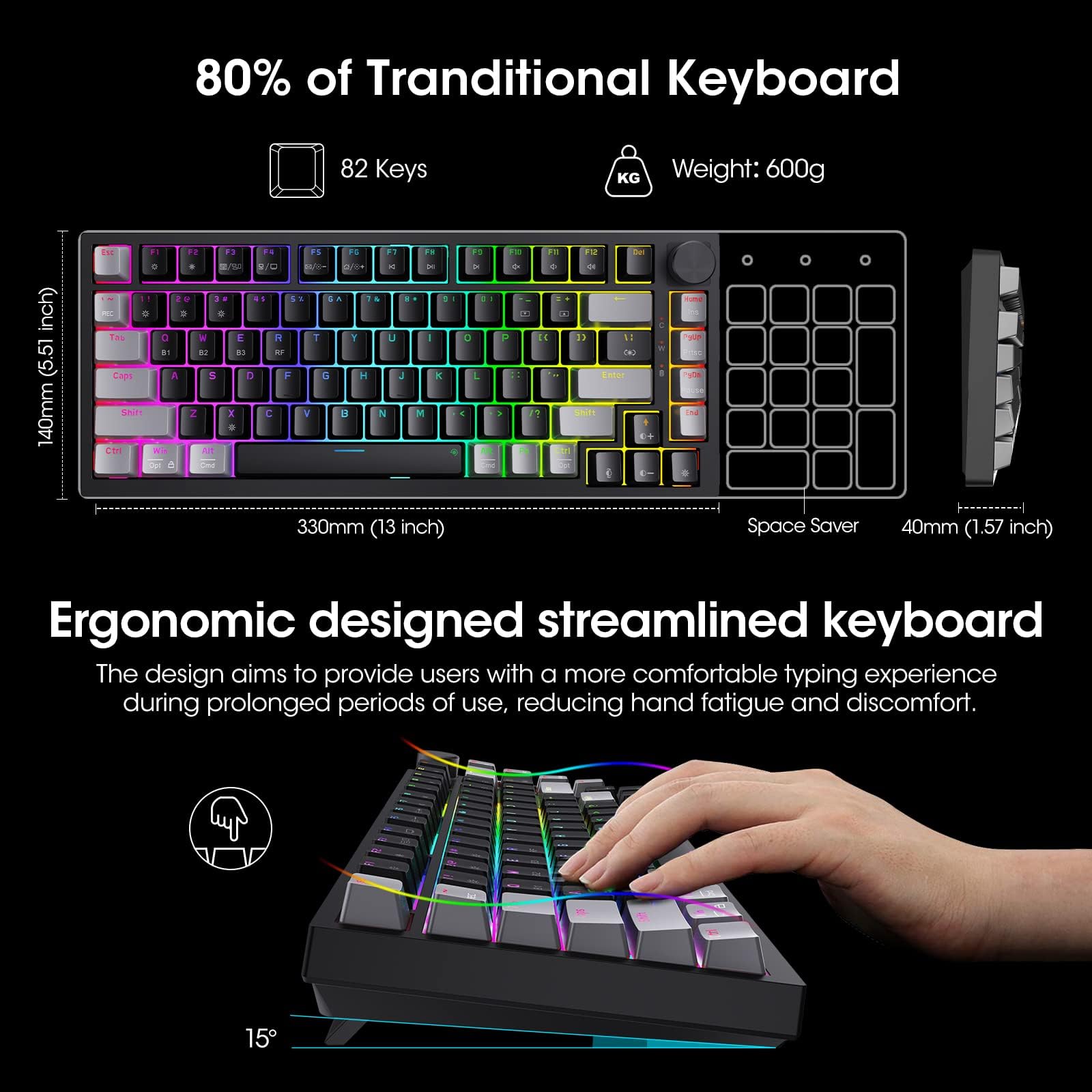 KOORUI 75% Wireless RGB Gaming Keyboard,3 Mode BT/2.4Ghz/USB-C Hot Swappable Mechanical Keyboard,Compact 82 Keys Gaming Keyboard with 4000mAh Battery & Dedicated Knob Control,Linear Red Switch