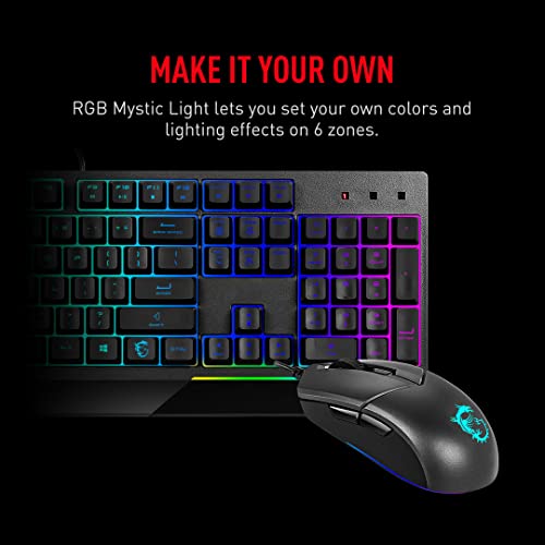 MSI Vigor GK30 Combo, 6-Zone RGB GK30 Gaming Keyboard & GM11 Gaming Mouse, Water Repellent & Splash-Proof, 5000 DPI