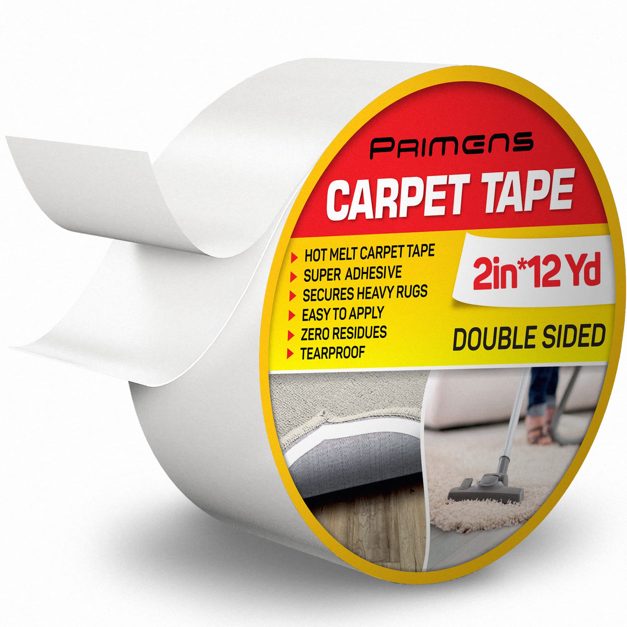 Double Sided Carpet Tape - Rug Grippers Tape for Area Rugs and Hardwood Floors Safe - Carpet Binding Tape Removable, Residue Free, Strong Adhesive and Heavy Duty Stickers Tape, 2 Inch / 12 Yards