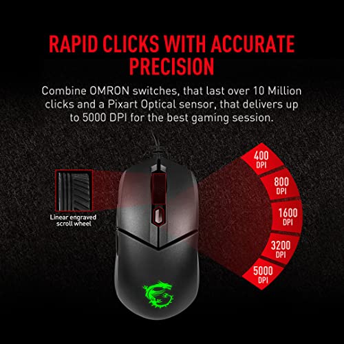 MSI Vigor GK30 Combo, 6-Zone RGB GK30 Gaming Keyboard & GM11 Gaming Mouse, Water Repellent & Splash-Proof, 5000 DPI