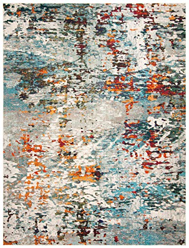 SAFAVIEH Madison Collection 8' x 10' Grey/Blue MAD471F Modern Abstract Non-Shedding Living Room Bedroom Dining Home Office Area Rug