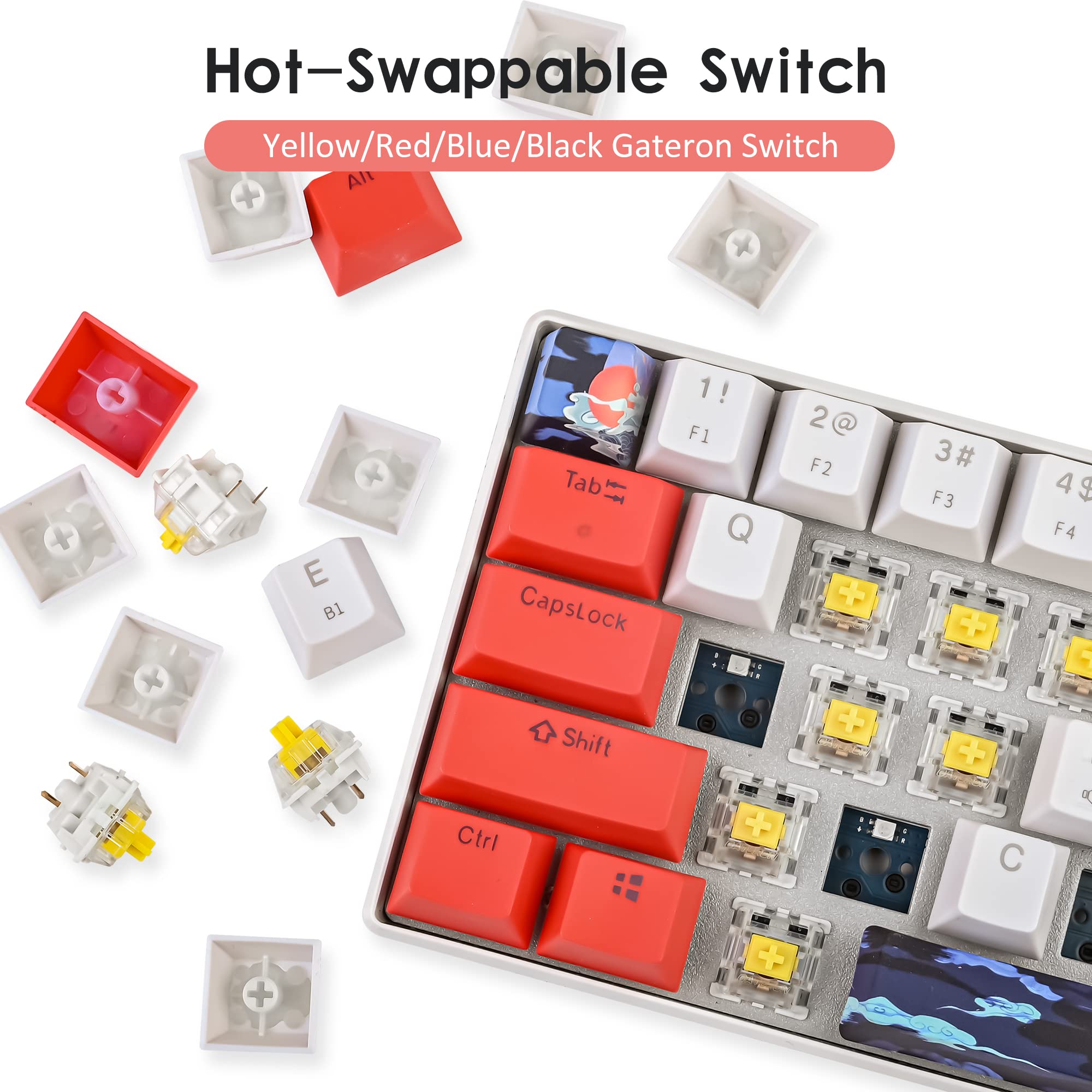 Surmen GT61 60% Mechanical Gaming Keyboard - 60 Percent RGB Backlit, Hot-Swappable Wireless/Wired, Compact Mini Bluetooth 5.0 Programmable/N-Key Rollover (Gateron Yellow, Sun)