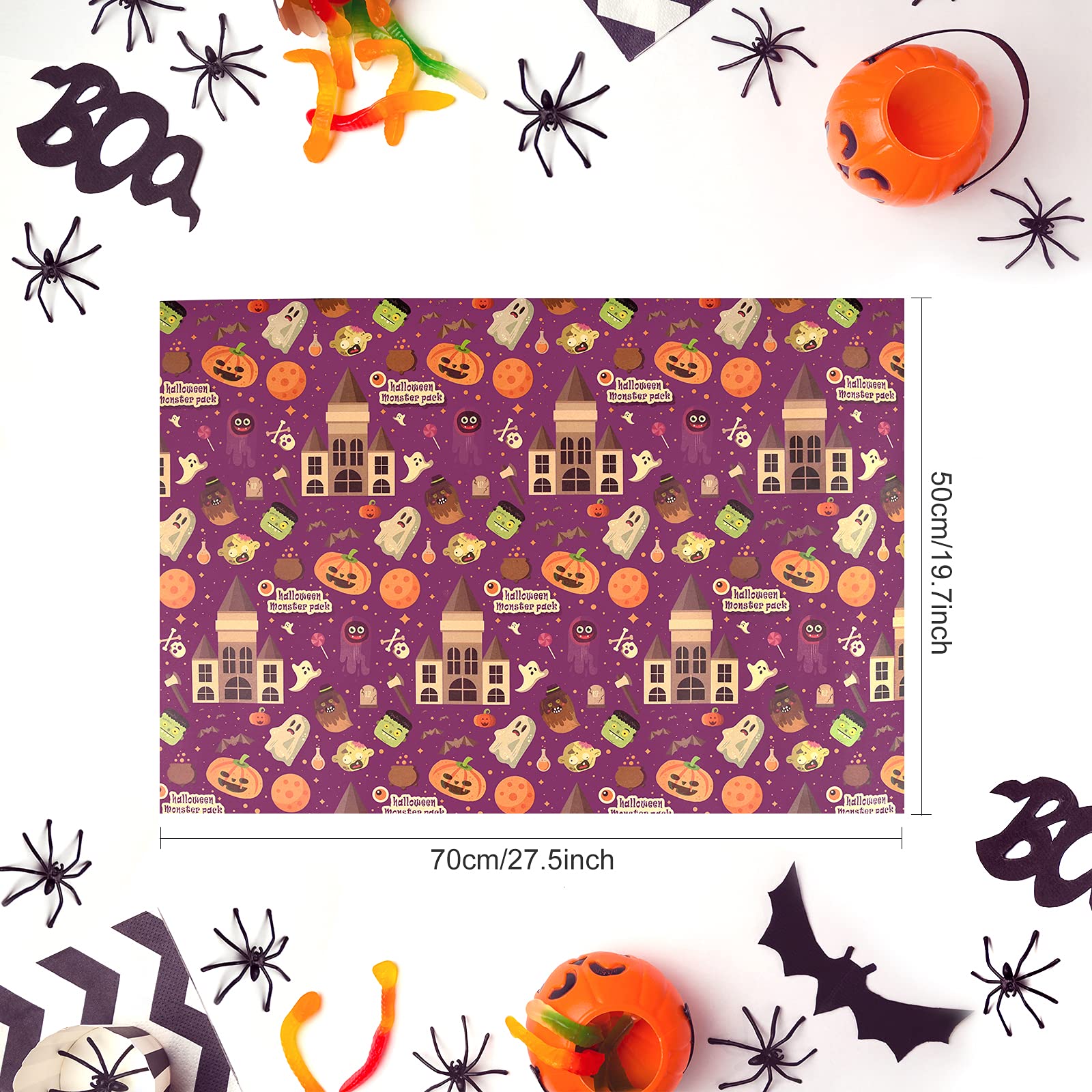 PLULON 6 Sheets Brown Halloween Birthday Gift Wrapping Paper, Gift Wrap Paper for Wedding, Birthdays, Baby Shower Halloween Decorations