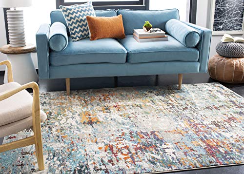 SAFAVIEH Madison Collection 8' x 10' Grey/Blue MAD471F Modern Abstract Non-Shedding Living Room Bedroom Dining Home Office Area Rug