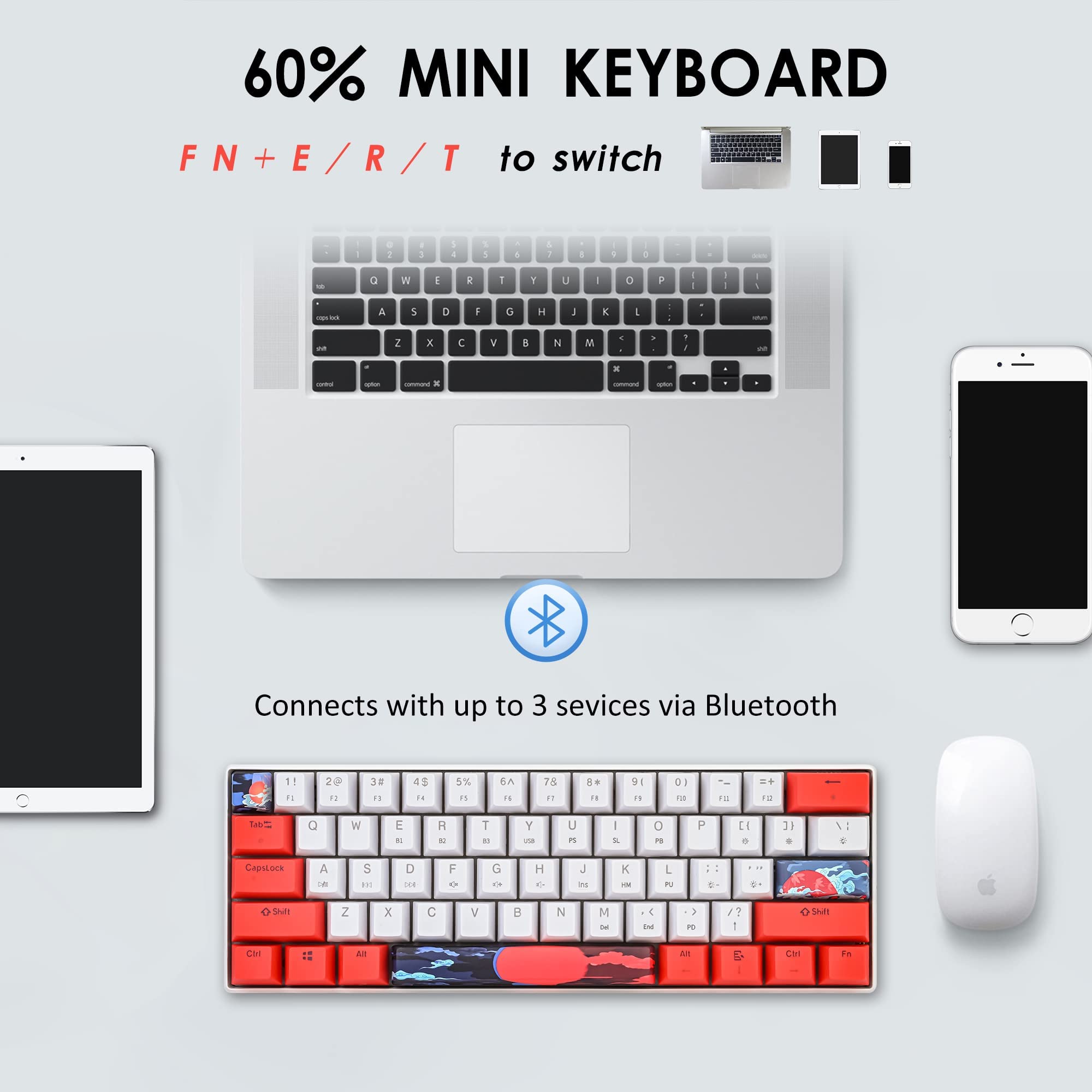 Surmen GT61 60% Mechanical Gaming Keyboard - 60 Percent RGB Backlit, Hot-Swappable Wireless/Wired, Compact Mini Bluetooth 5.0 Programmable/N-Key Rollover (Gateron Yellow, Sun)
