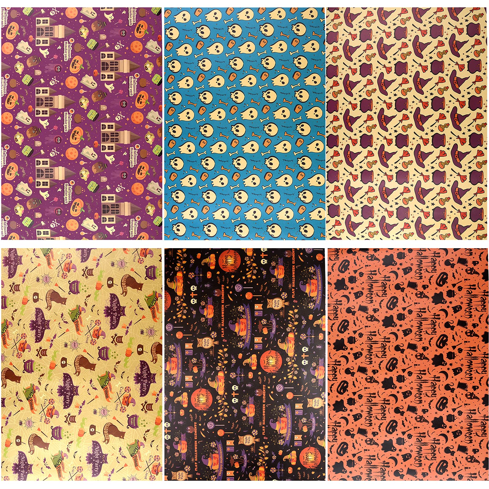 PLULON 6 Sheets Brown Halloween Birthday Gift Wrapping Paper, Gift Wrap Paper for Wedding, Birthdays, Baby Shower Halloween Decorations