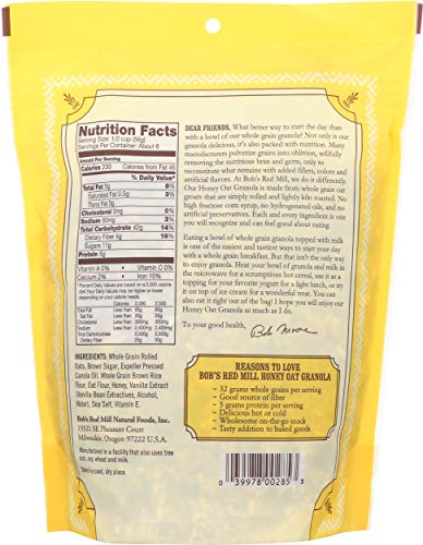 Bobs Red Mill Cereal Granola Honey Oat, 12 oz