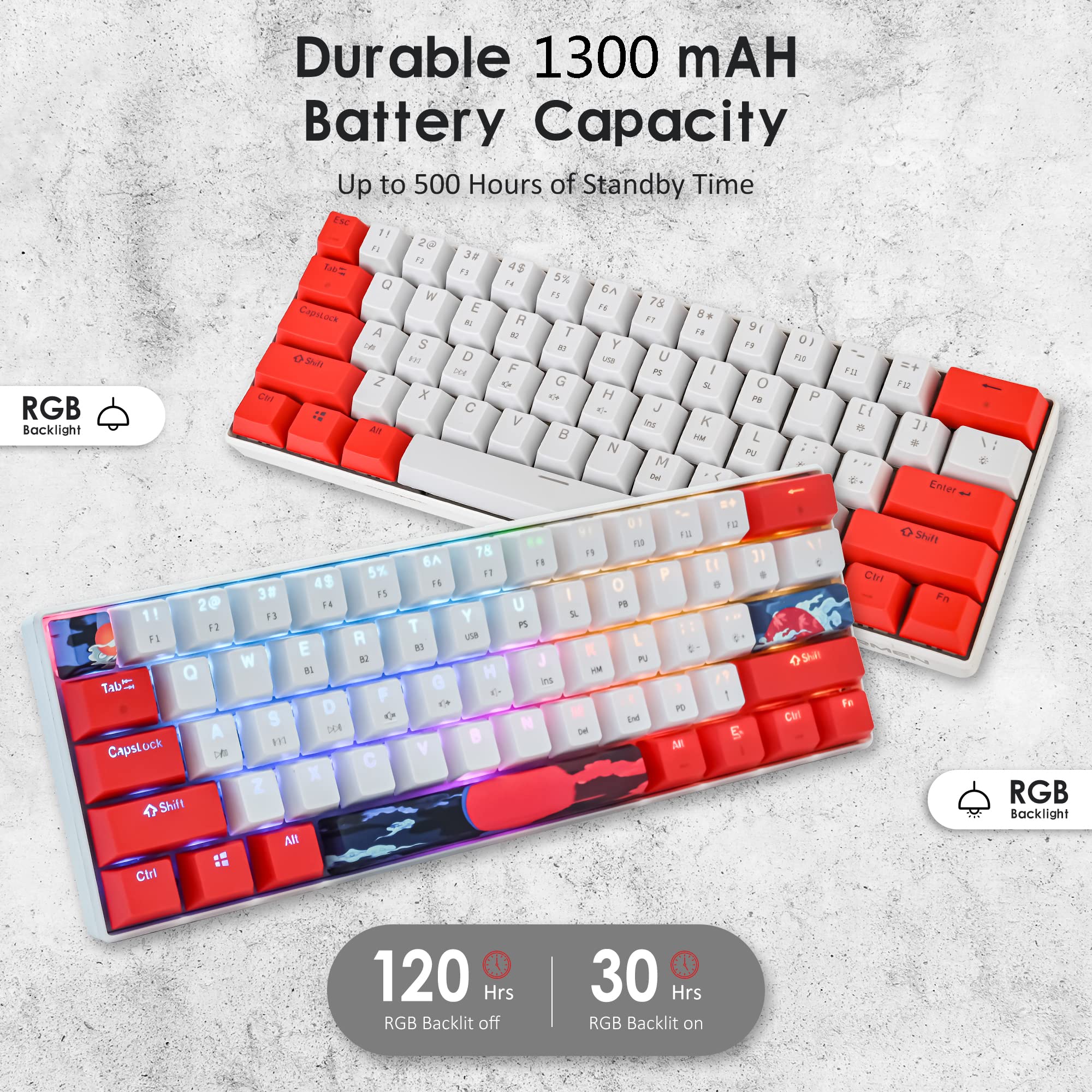 Surmen GT61 60% Mechanical Gaming Keyboard - 60 Percent RGB Backlit, Hot-Swappable Wireless/Wired, Compact Mini Bluetooth 5.0 Programmable/N-Key Rollover (Gateron Yellow, Sun)