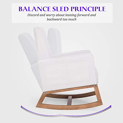 Paddie Rocking Chair Nursery Glider Rocker Chair Tall Back Upholstered Accent Armchair for Living Room Bedroom Office