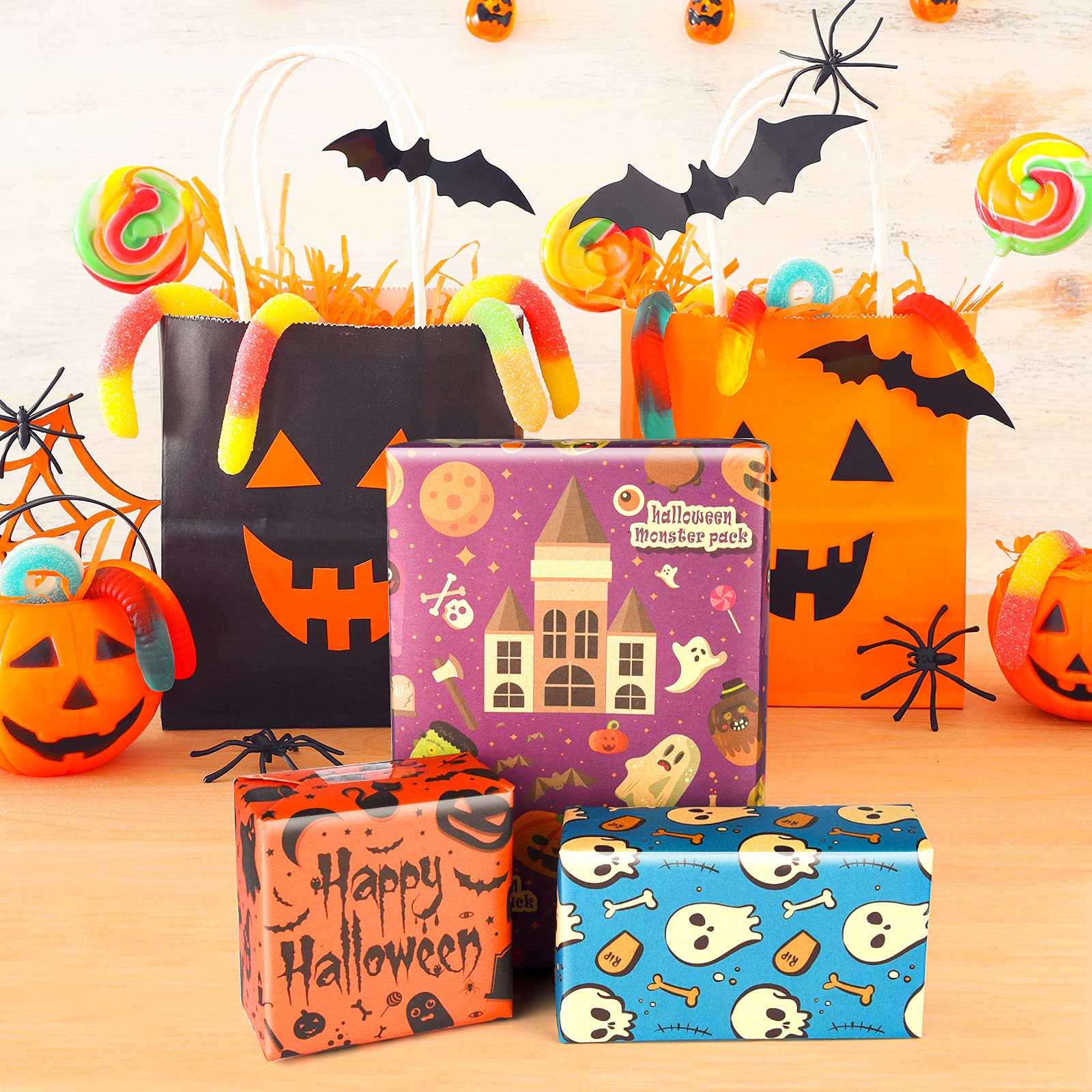 PLULON 6 Sheets Brown Halloween Birthday Gift Wrapping Paper, Gift Wrap Paper for Wedding, Birthdays, Baby Shower Halloween Decorations