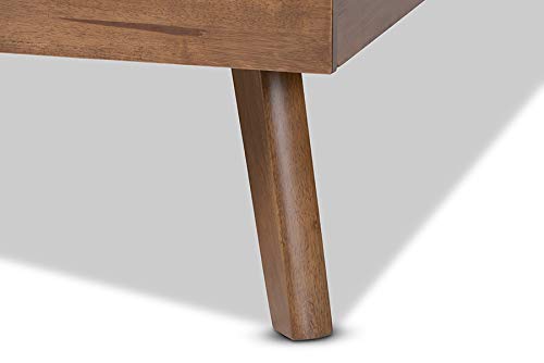 Baxton Studio Alke Mid-Century Modern Light Grey Fabric Upholstered Walnut Brown Finished Wood King Size Platform Bed