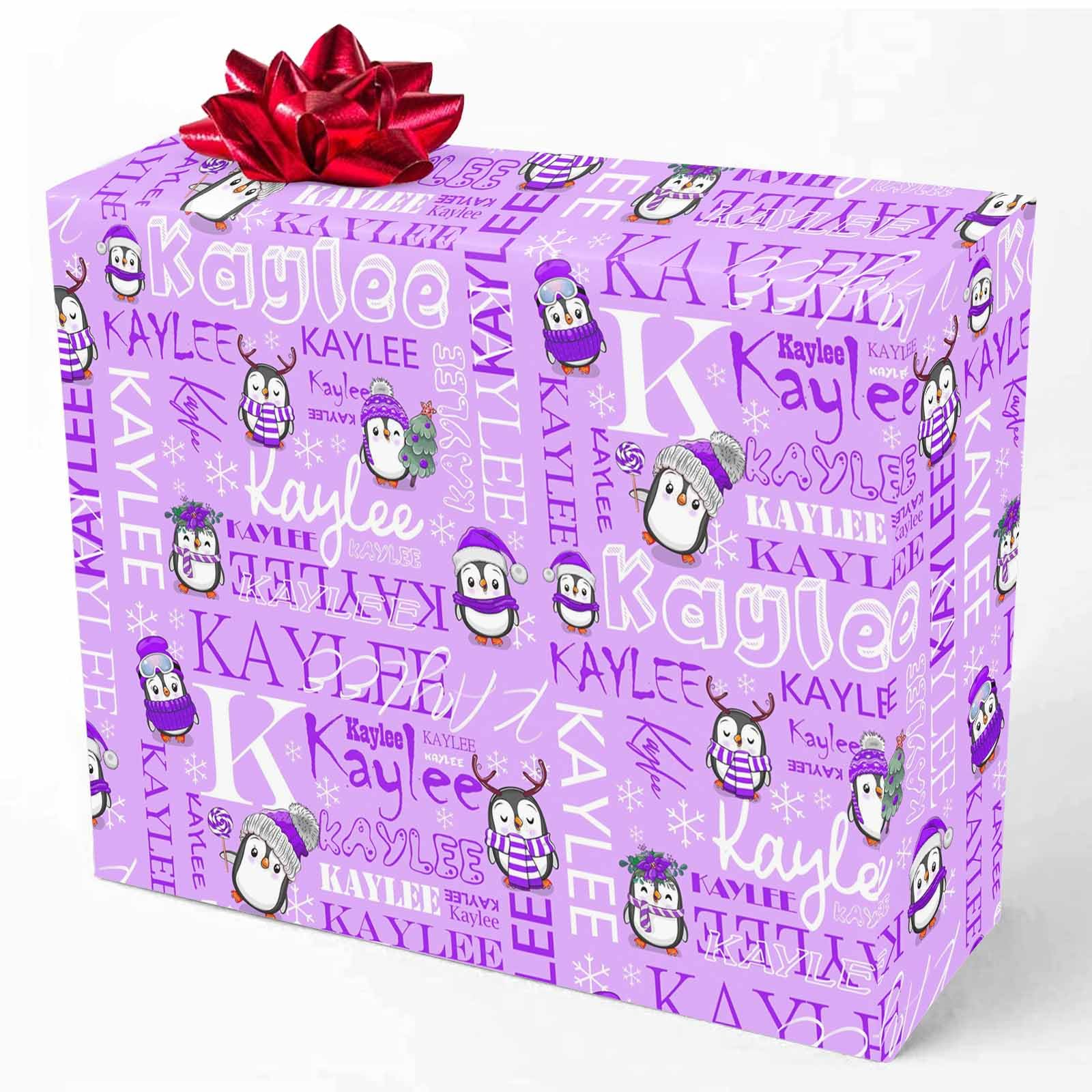 MyPupSocks Personalized Wrapping Paper with Name, Purple White and Snowflake Custom Wrapping Paper with Name for Teens Women Men Mom Dad Christmas Winter Holiday Wedding Happy New Year 58x23 1 Roll