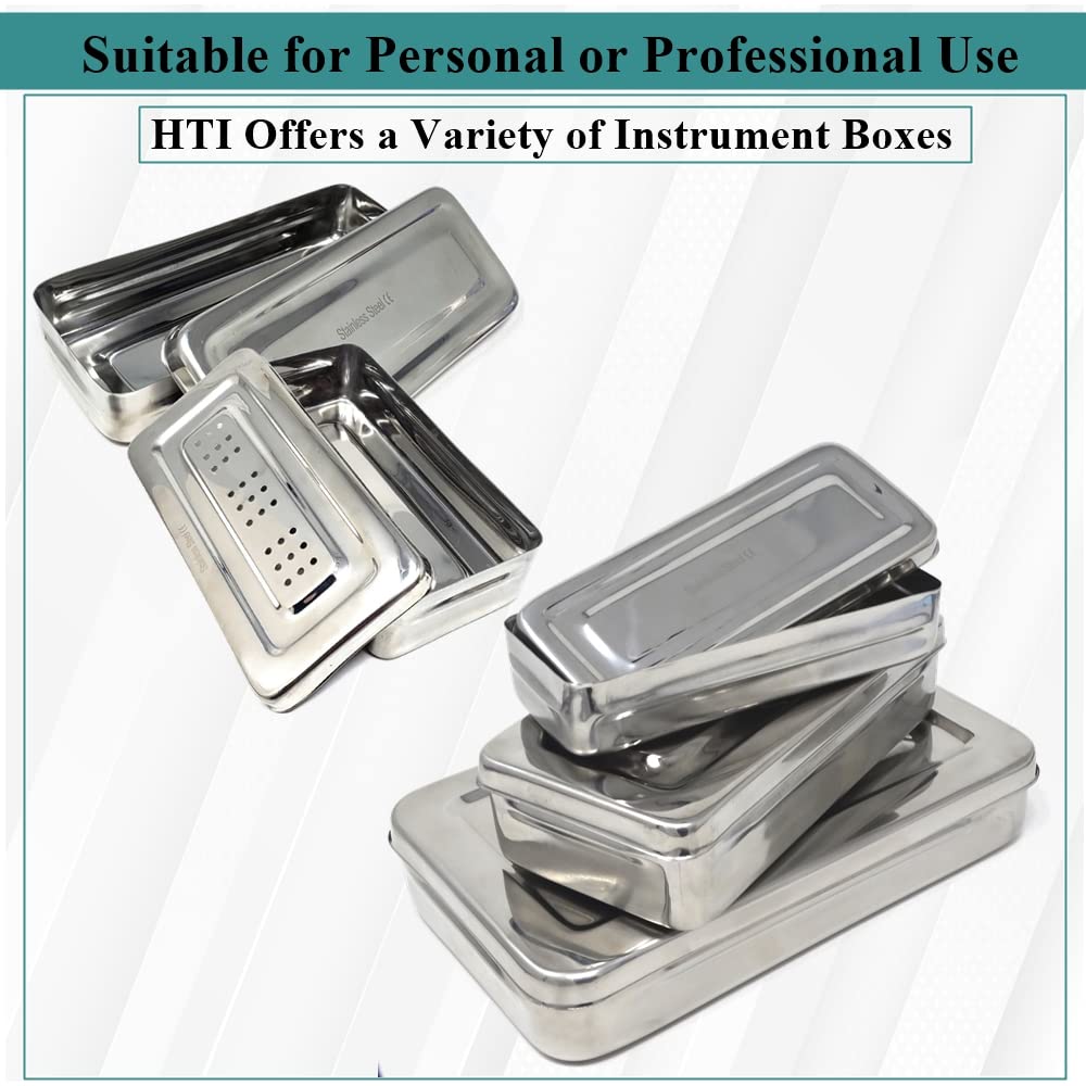 Stainless Steel Instrument Box with Lid Tray Organizer For Storage and Sterilization Surgical Lab Instrument Supplies Cleaning Tools - 7Lx3Wx1.25H