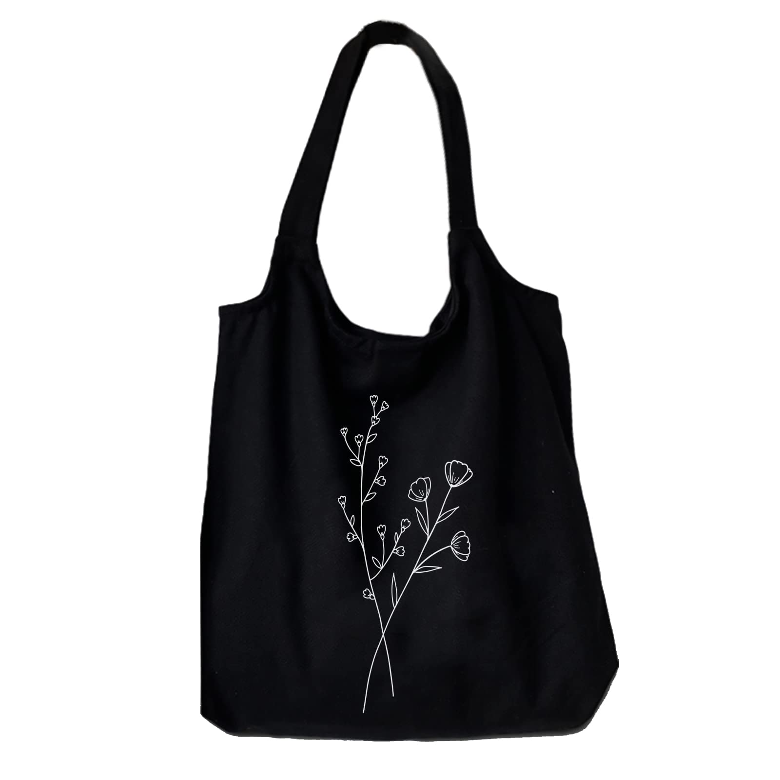KIEKIECOO Canvas Tote Bag Black Aesthetic Personalized Custom Reusable Grocery Bags Floral Line Art Shopping Shoulder Bag