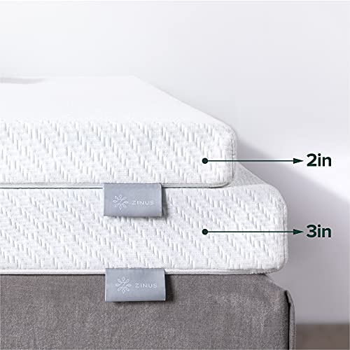 ZINUS 2 Inch Ultra Cooling Gel Memory Foam Mattress Topper with Cooling Cover/CertiPUR-US Certified, Queen