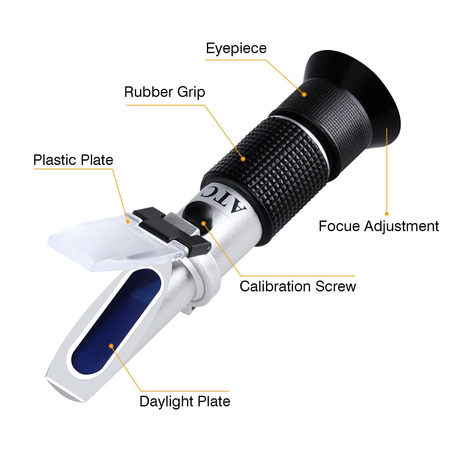 Brix Refractometer Meter, Triple Scale Honey Tester (Water Content: 12-27%, Brix: 58-90%, Be': 38-43), Handheld Honey Refractometer for Honey, Maple Syrup, Molasses & Bee Keeping