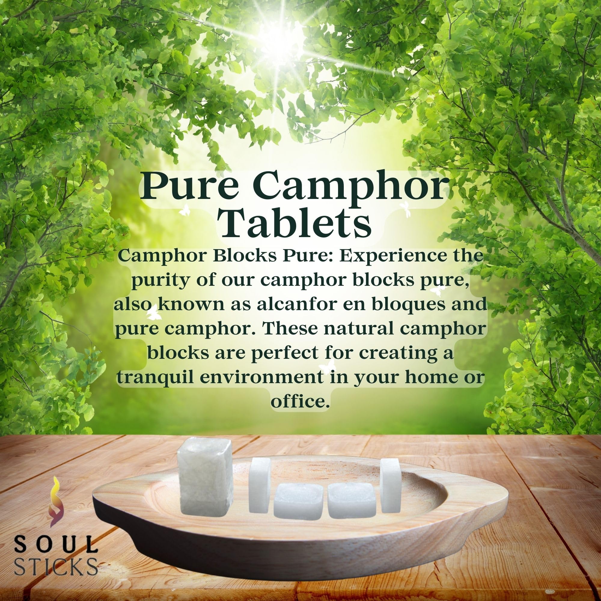 SOUL STICKS Natural Camphor Blocks (56 Grams, 12 Tablets) Pure Camphor Tablets for Aromatherapy & Puja - Alcanfor en Bloques, Alcanfor Tablets, Alcanfor en Bolitas, Kapoor for Pooja