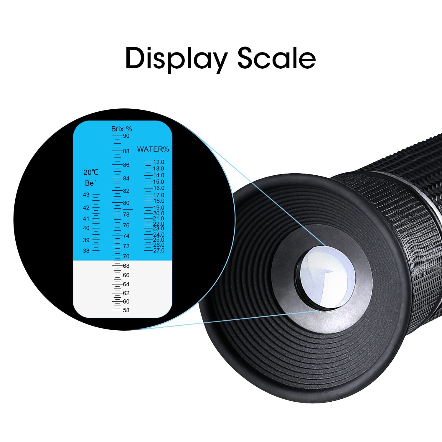 Brix Refractometer Meter, Triple Scale Honey Tester (Water Content: 12-27%, Brix: 58-90%, Be': 38-43), Handheld Honey Refractometer for Honey, Maple Syrup, Molasses & Bee Keeping