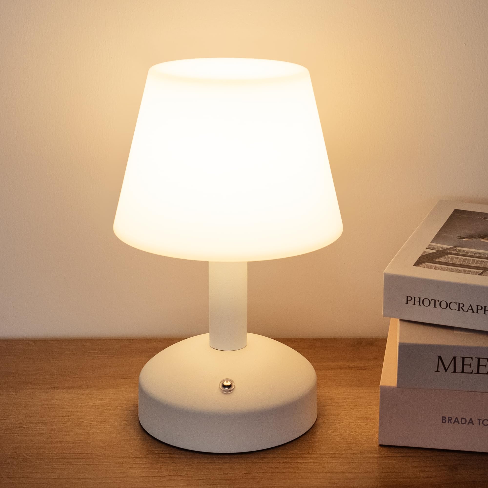 KDG Modern Cordless Small Table Lamps, Outdoor Portable Shower Waterproof LED Dimmable Desk Lamp, 5000mAh Rechargeable Battery Operated Lighting for Restaurant, Bedroom, Bathroom, Night Light (White)