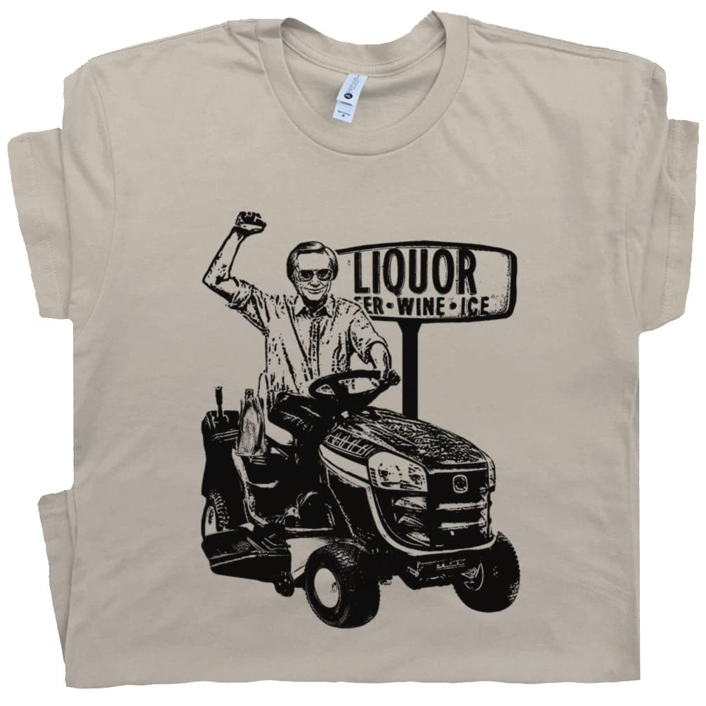 L - Vintage Country Music T Shirt Outlaw Country Tee Men Women Concert Redneck Riding Lawnmower Liquor Store Tan