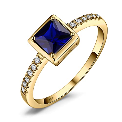 JewelryPalace Square Cut 1ct Created Sapphire Simulated Emerald Solitaire Rings for Her, 14K Yellow Gold 925 Sterling Silver Promise Ring for Women, Gemstone Jewelry Sets Rings 4.5