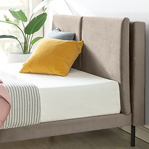 ZINUS Taylor Velvet Upholstered Platform Bed Frame with Split Headboard / Velvet Bed Frame / No Box Spring Needed / Easy Assembly, Latte, Queen
