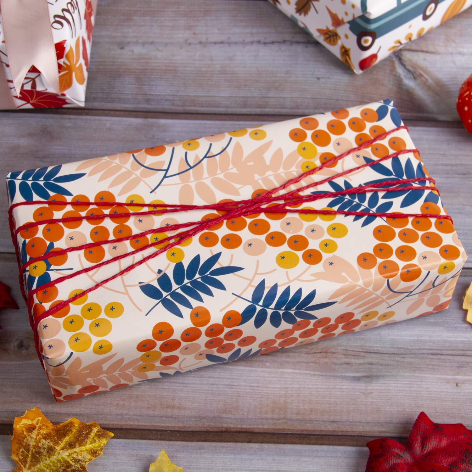 WRAPAHOLIC Wrapping Paper Sheet - Maple Leaf and Pumpkin Autumn Design for Fall Celebrating, Birthday, Holiday, Wedding, Baby Shower - 1 Roll Contains 6 Sheets - 17.5 inch X 30 inch Per Sheet