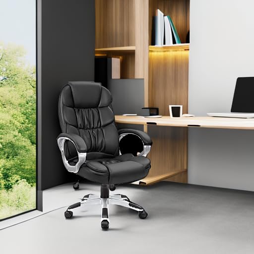 Homall Office Chair High Back Computer Chair Ergonomic Desk Chair, PU Leather Adjustable Height Modern Executive Swivel Task Chair with Padded Armrests and Lumbar Support (Black)